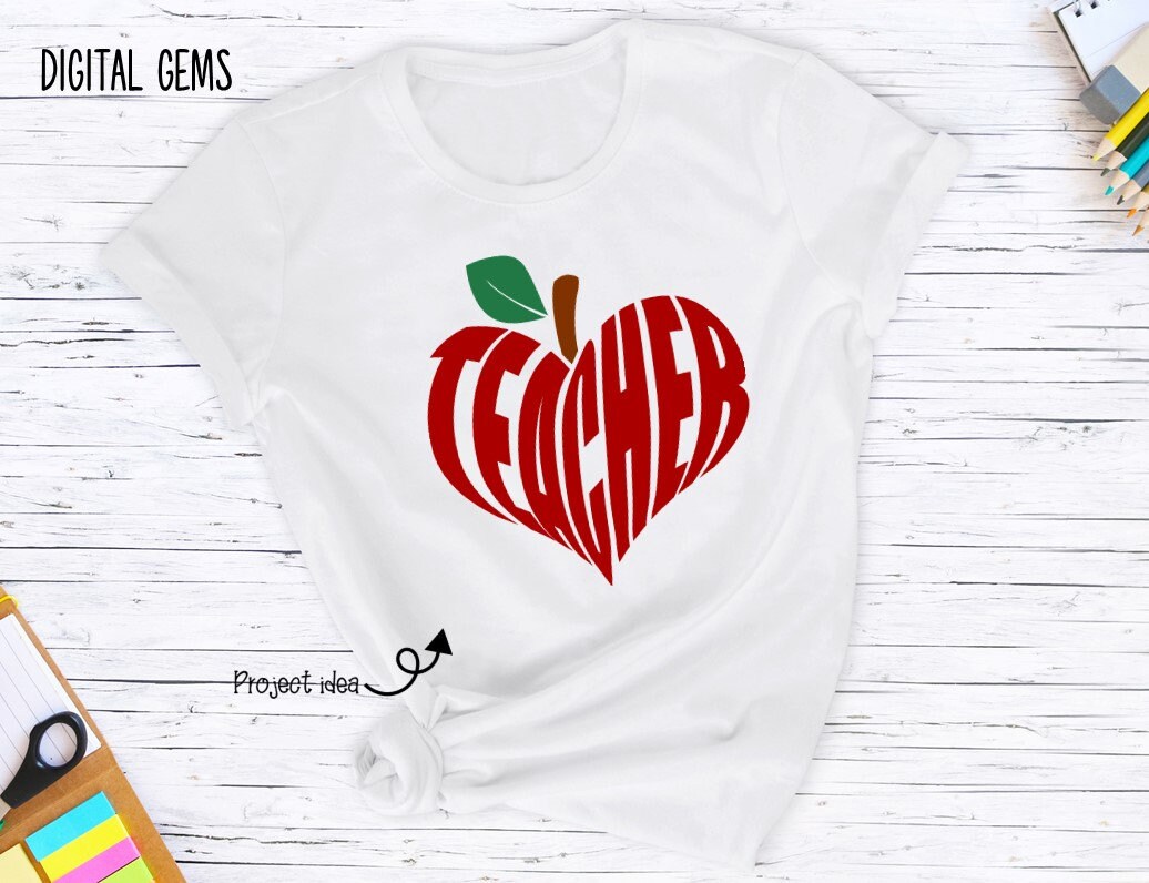 Teacher Heart Apple Svg / Dxf / Eps / Png Files. Digital | Etsy