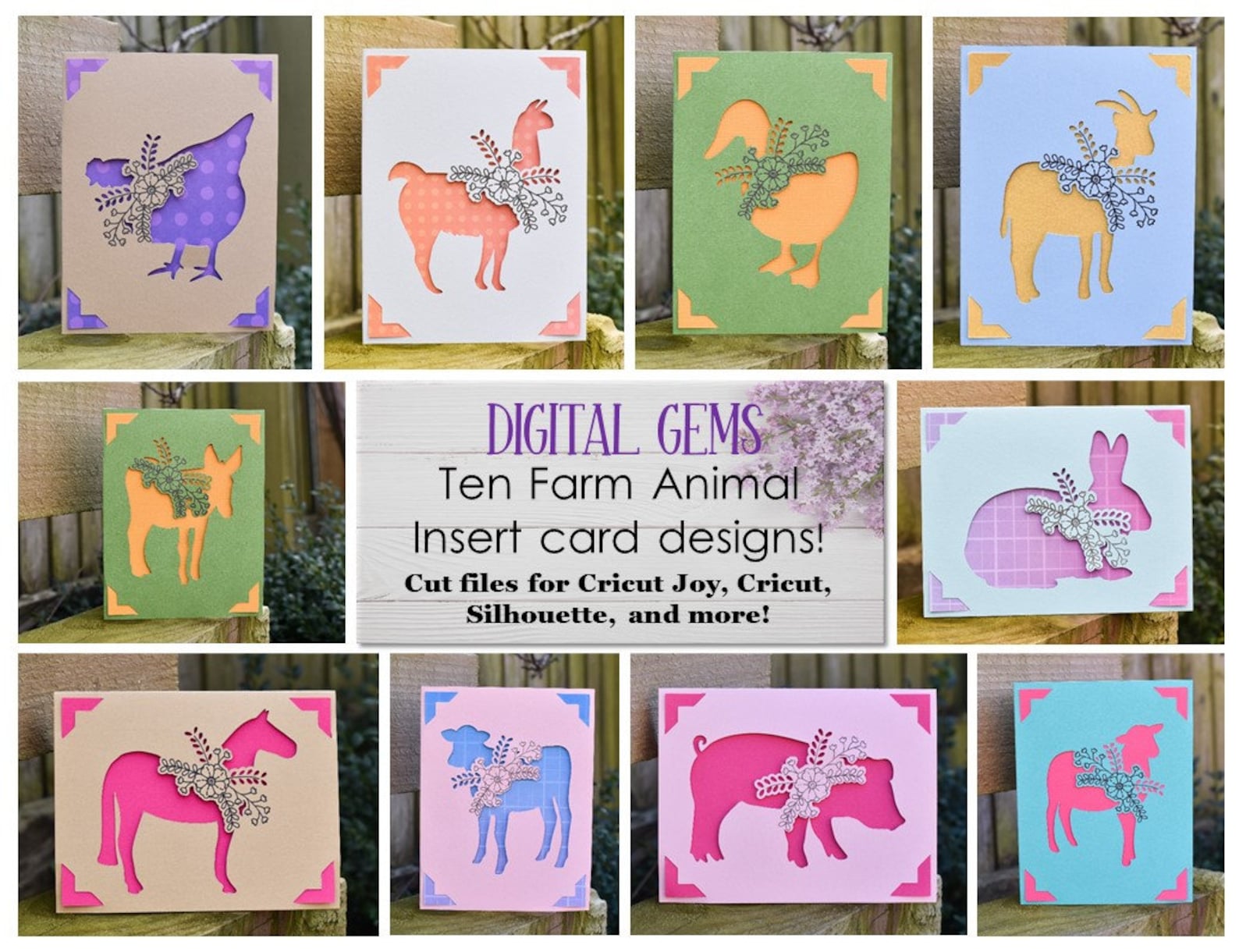 Cricut Joy SVG Bundle of 10 Farm Animal Greeting Cards. | Etsy UK