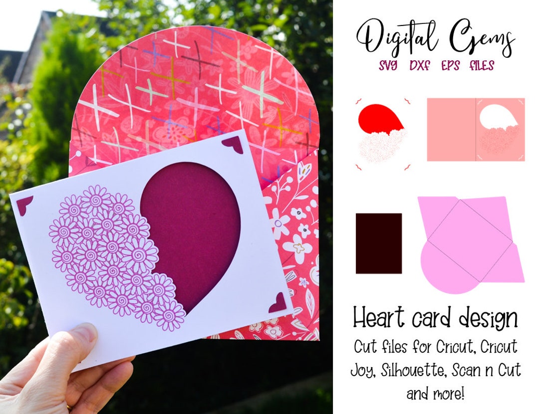 Flower Heart Card! Svg / Dxf / Eps Files. Digital Download. Compatible ...