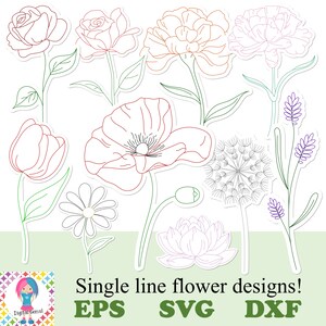 Flower SVG Single Line Drawing Designs: Cricut, Silhouette (digital ...