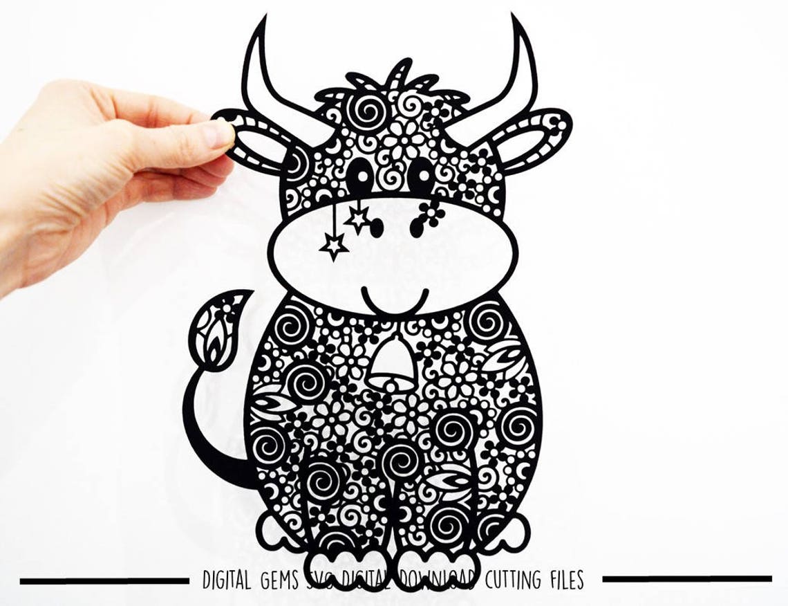 Zentangle Cow paper cut svg / dxf / eps / files and pdf / png | Etsy