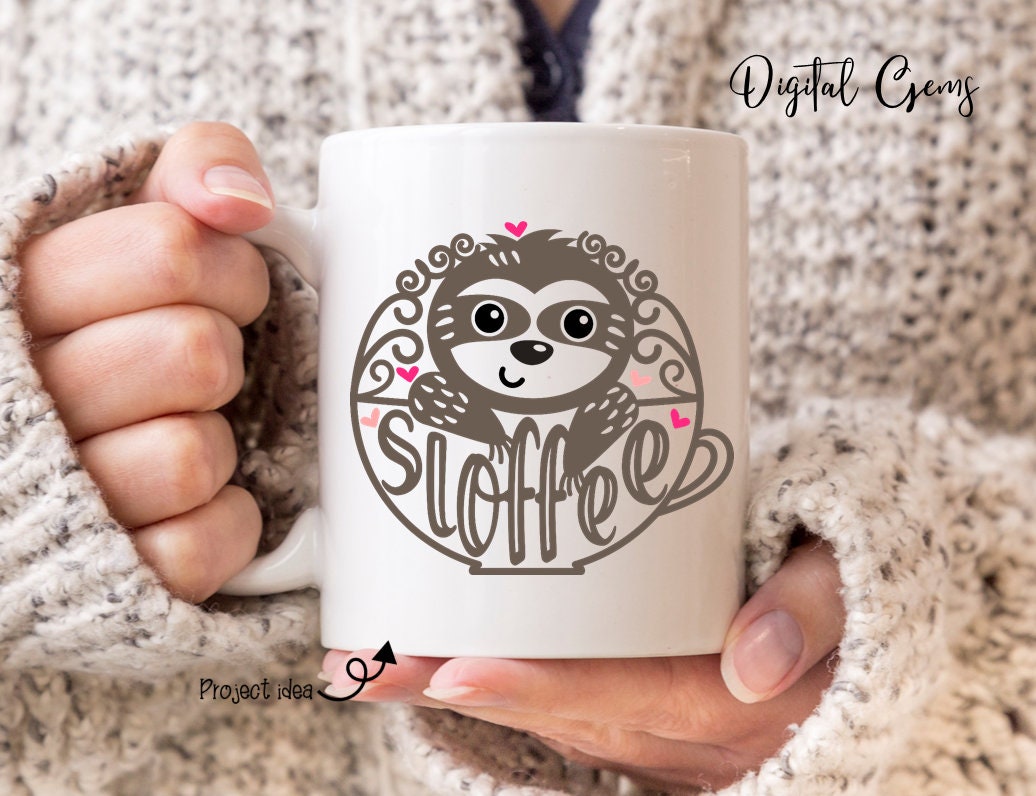 Sloth, Sloffee Svg / Dxf / Eps / Png Files. Digital Download. Works ...