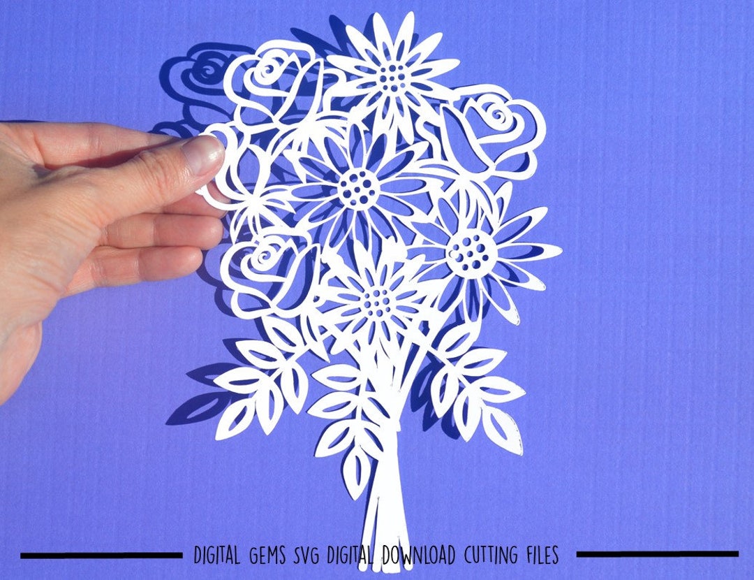 Flower Bouquet Paper Cut Svg / Dxf / Eps Files and Pdf / Png Printable ...