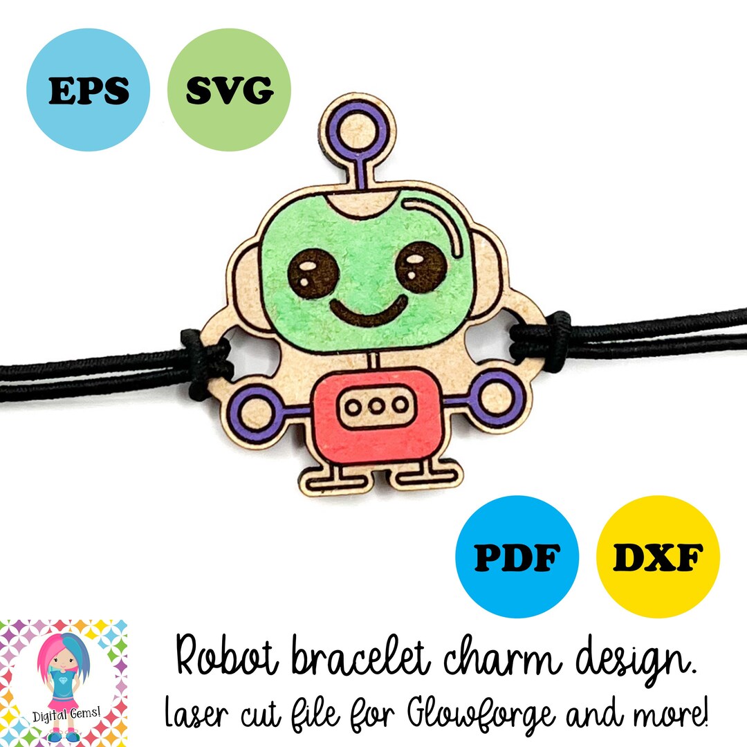 Robot Bracelet Charm, Laser SVG. Digital Download. Works With Glowforge ...