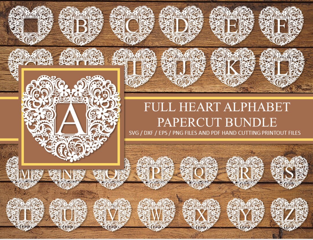 Alphabet Heart Paper Cut Bundle Svg / Dxf / Eps / Png Files and Pdf ...