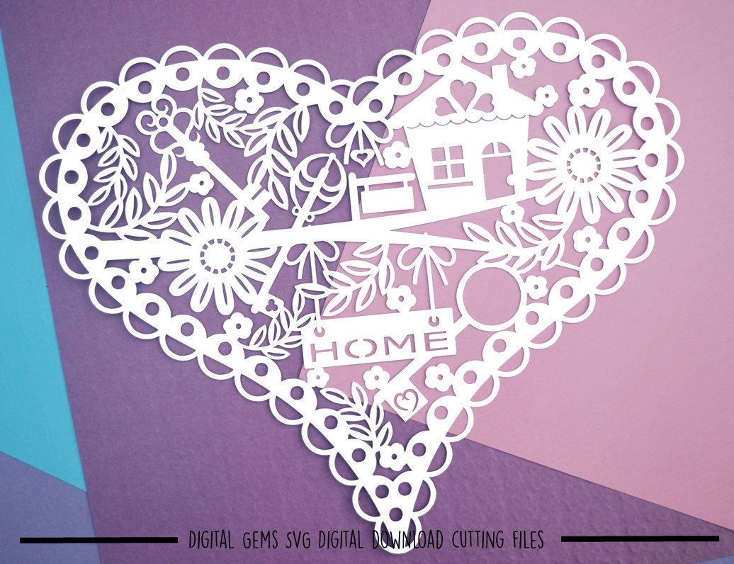 Home heart paper cut svg / dxf / eps / files and pdf / png | Etsy