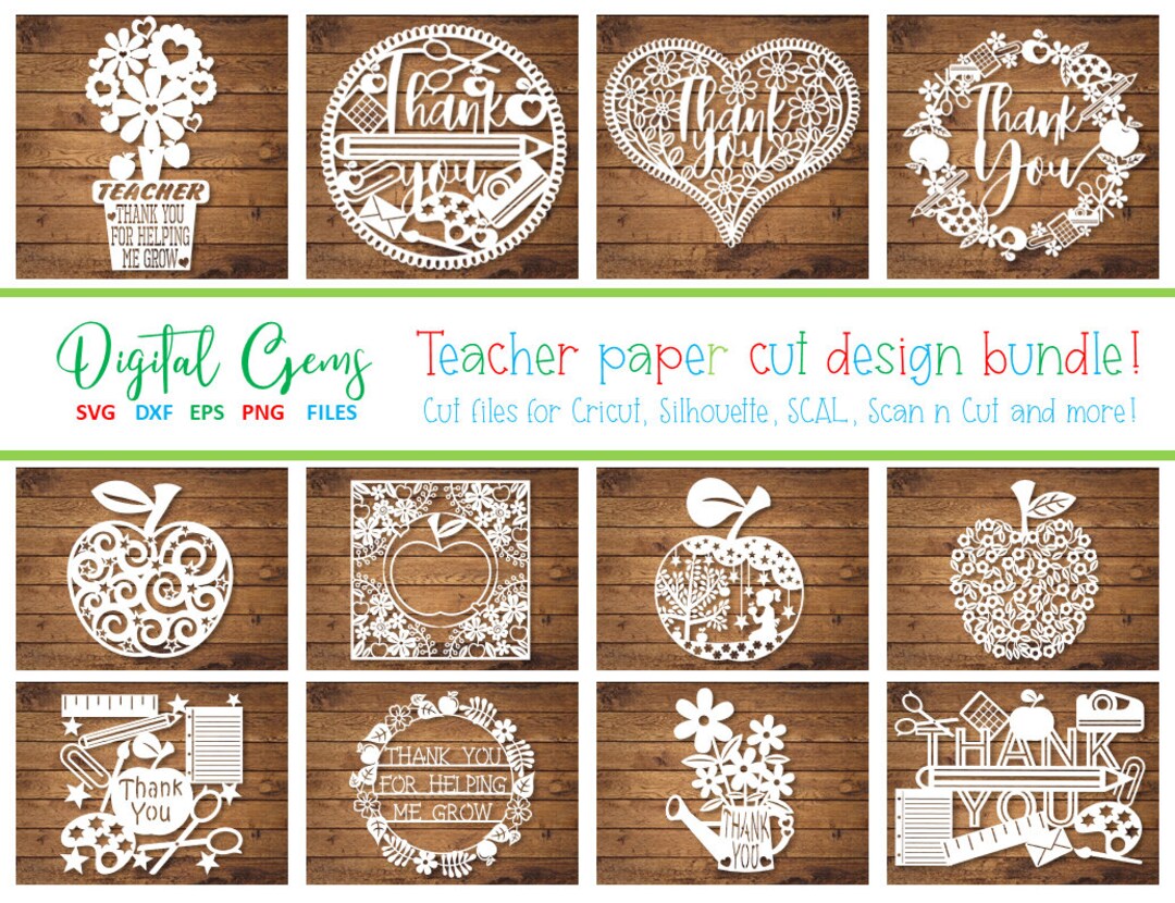 Teacher Paper Cut Design Bundle. Svg / Dxf / Eps / Png Files and Pdf ...