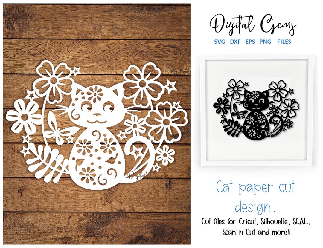 Cat Paper Cut Design. Svg / Dxf / Eps / Png Files and Pdf / Png ...