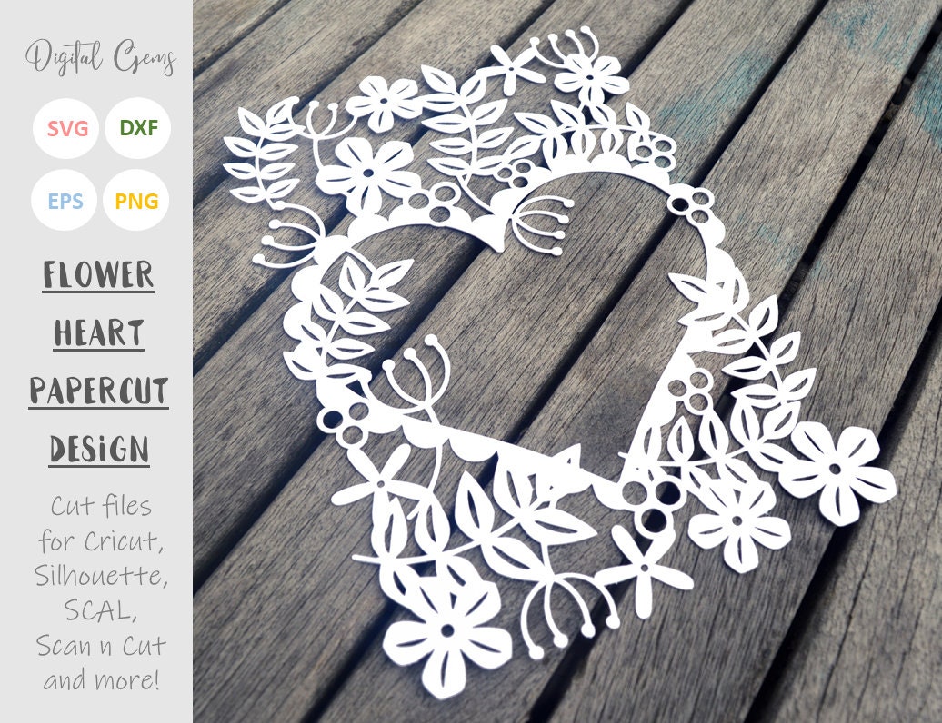 Heart of Flowers Paper Cut Svg / Dxf / Eps / Files, and Pdf / Png ...