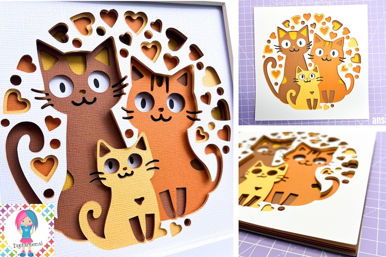 3D Cat Shadow Box: Layered Paper Cut Design (SVG, DXF, EPS) - Etsy