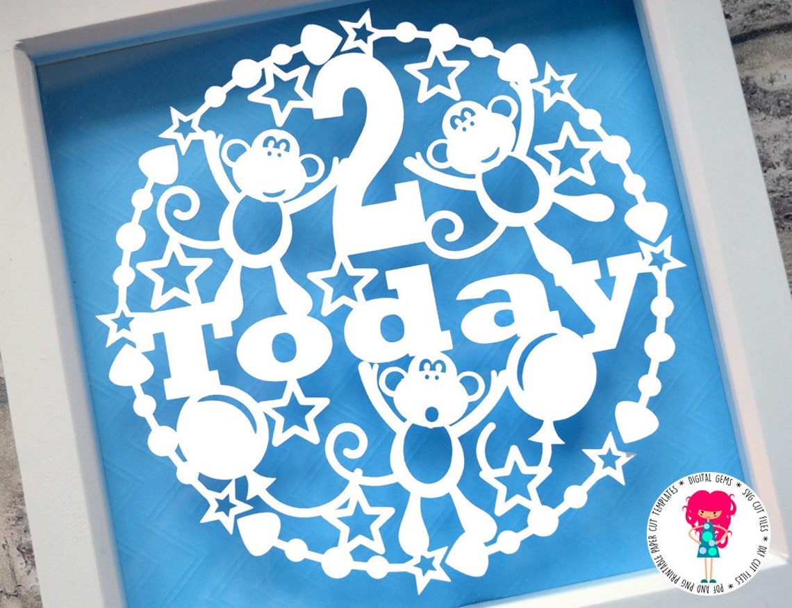 2 Today Monkey Paper Cut Svg / Dxf / Eps / Files and Pdf / | Etsy