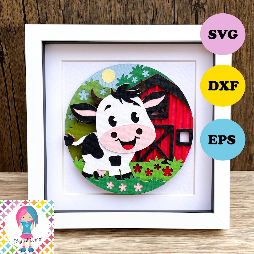 Cow & Barn Layered SVG: 3D Paper Craft Template (digital Download) - Etsy