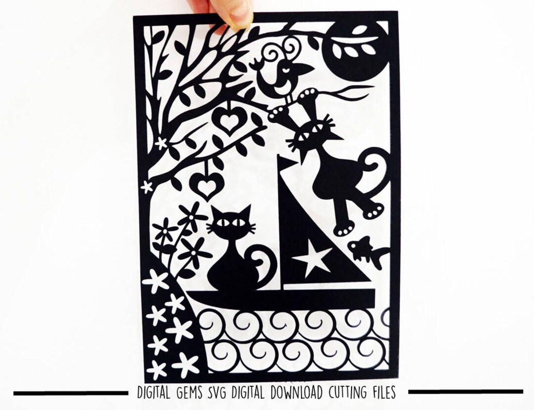Cat Paper Cut Svg / Dxf / Eps / Files and Pdf / Png Printable Templates ...