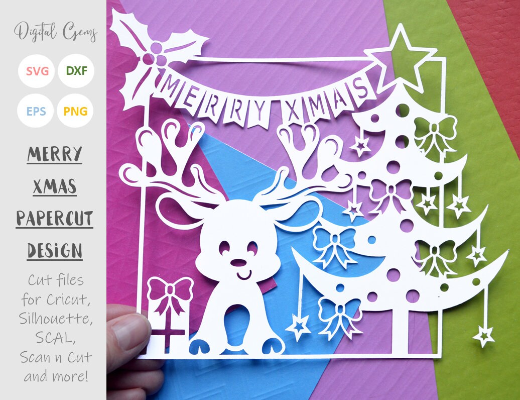 Christmas reindeer paper cut svg / dxf / eps / files and pdf / | Etsy