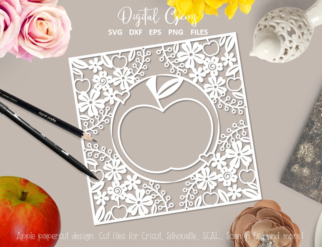 Teacher apple paper cut design. svg / dxf / eps / png files | Etsy