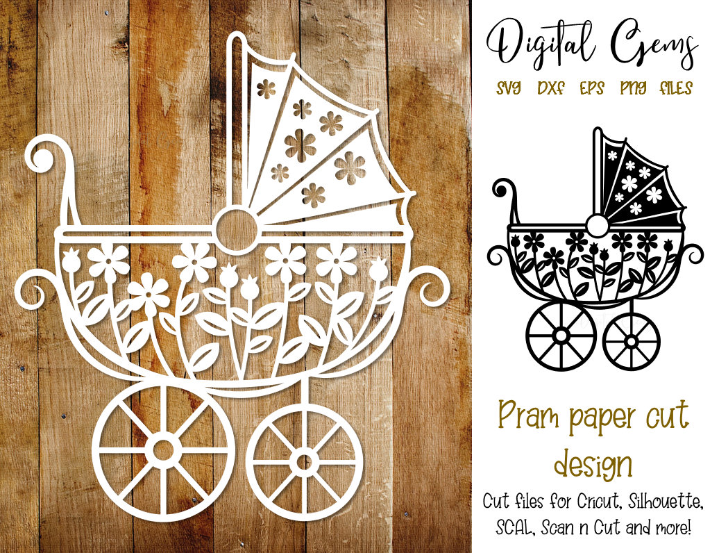 Pram New baby paper cut svg / dxf / eps / files and pdf / png | Etsy