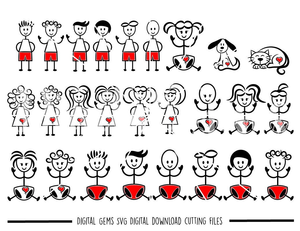 Stick People and Animals Svg / Dxf / Eps / Png Files. Digital Download ...