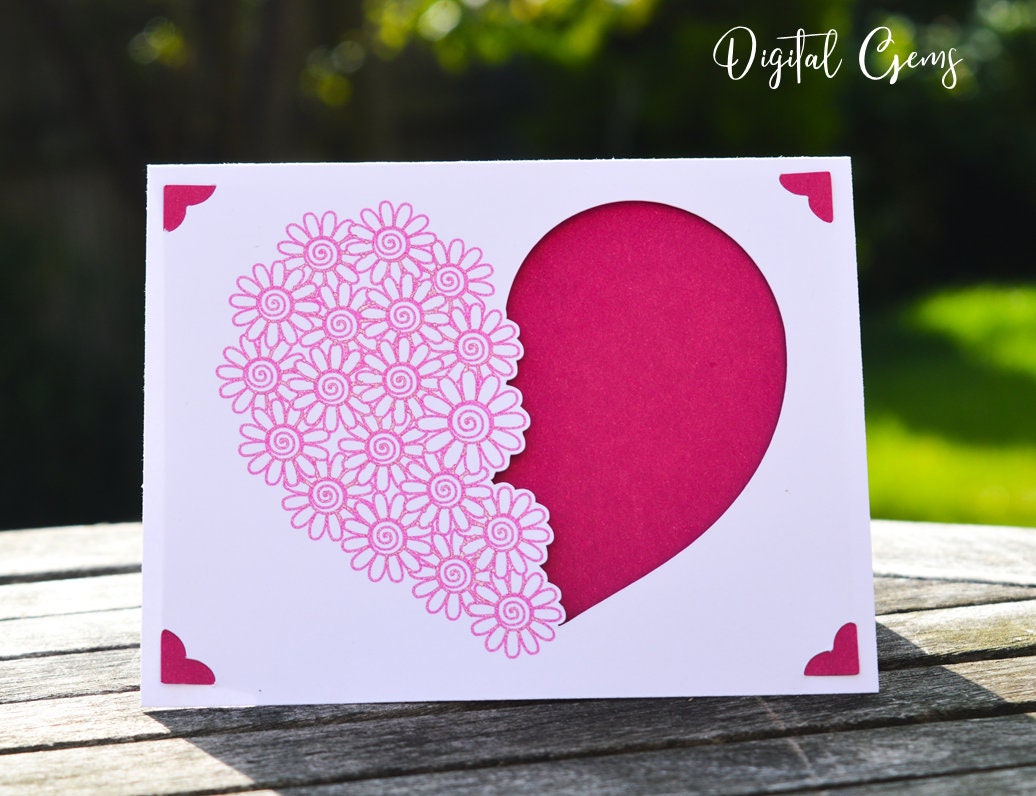 Flower Heart Card! Svg / Dxf / Eps Files. Digital Download. Compatible ...