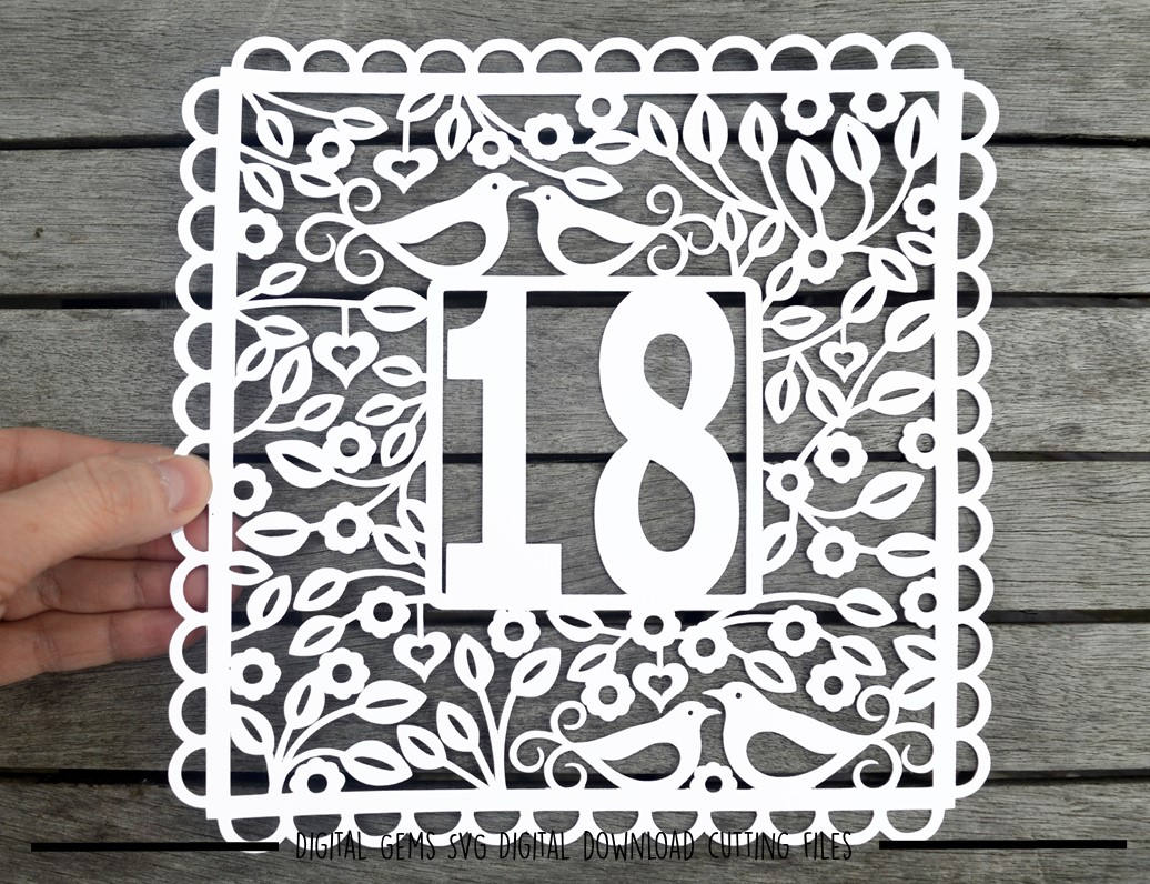 Number 18 paper cut svg / dxf / eps / files and pdf / png | Etsy