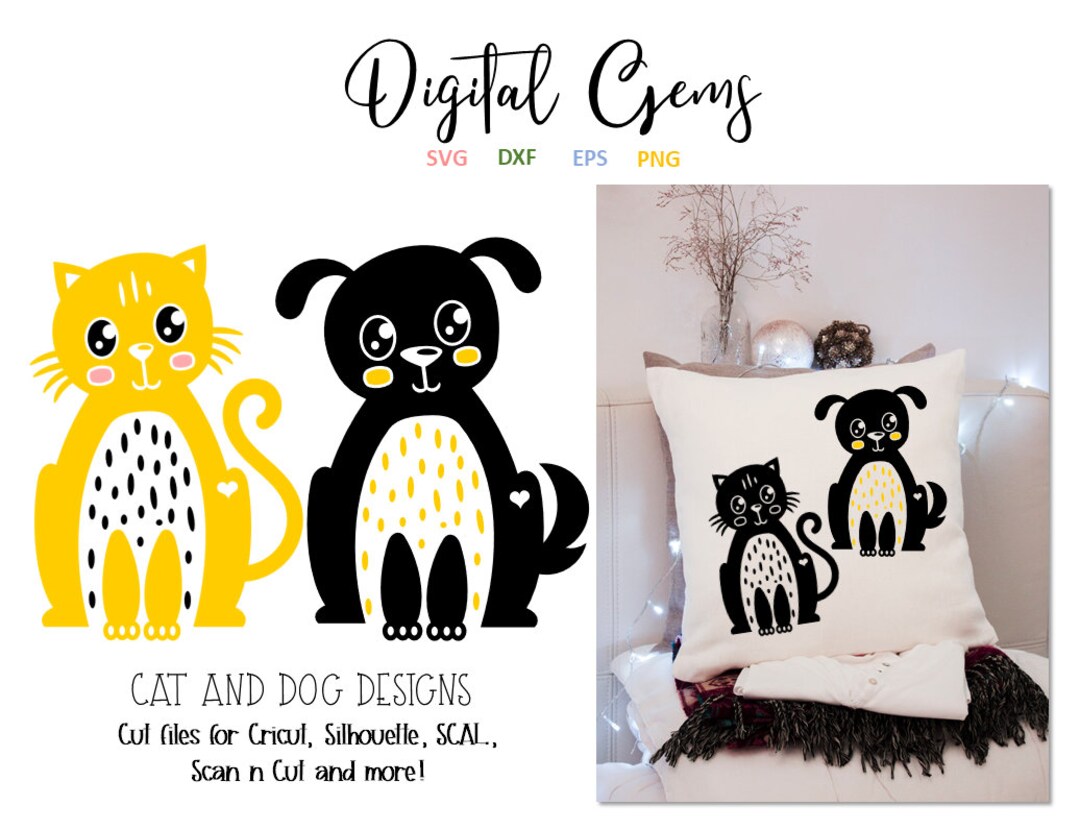 Cat and Dog Svg / Dxf / Eps / Png Files. Digital Download. Compatible ...