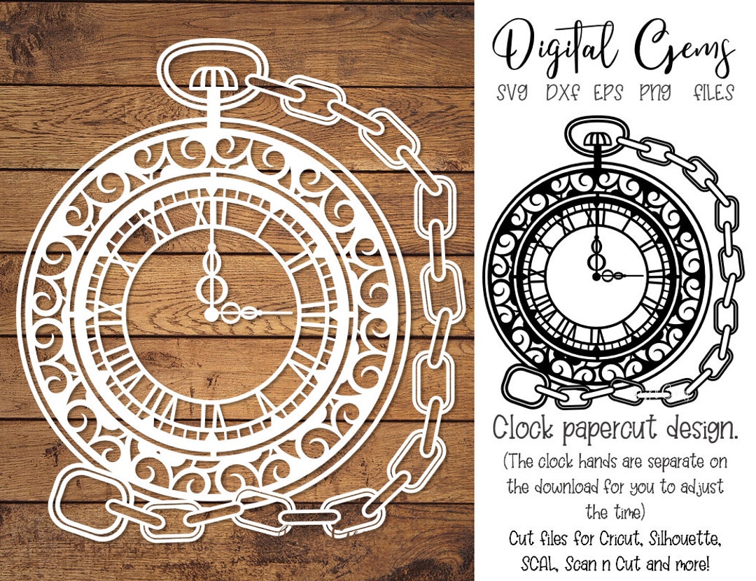 Pocket Watch, Clock Paper Cut Svg / Dxf / Eps / Png Files and Pdf / Png ...