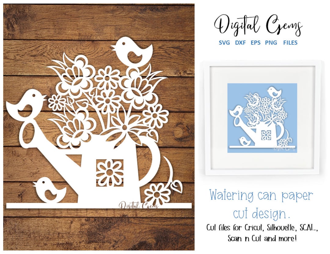 Flowers in a Watering Can Paper Cut Design. Svg / Dxf / Eps / Png Files and Pdf / Png Printable ...