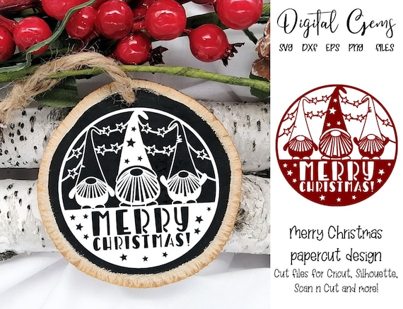 Gnome Papercut Design Merry Christmas Svg / Dxf / Eps / Png | Etsy
