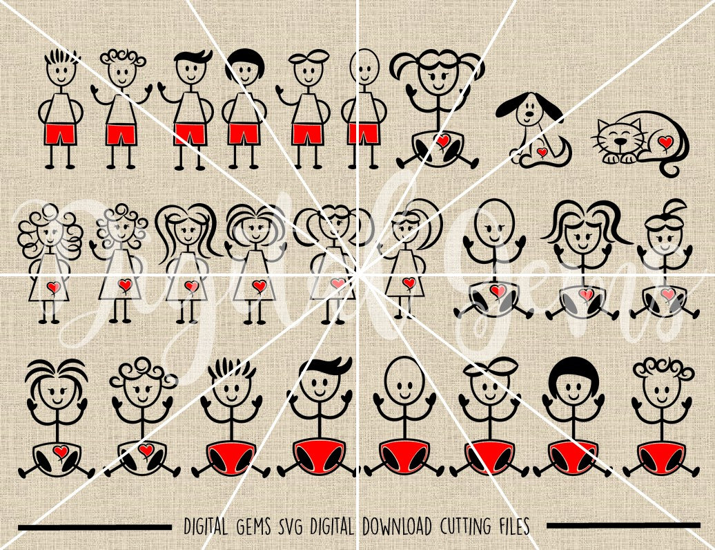 Stick People and Animals Svg / Dxf / Eps / Png Files. Digital Download ...
