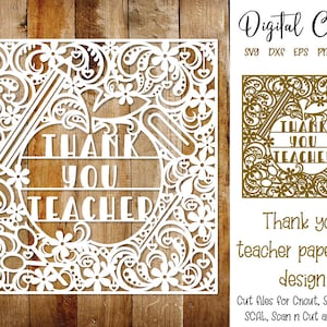 Thank You Teacher, Apple Paper Cut Design. Svg / Dxf / Eps / Png Files ...