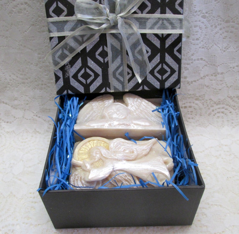 Carved look Angel soaps in gift box with lace edged gift tag | Etsy