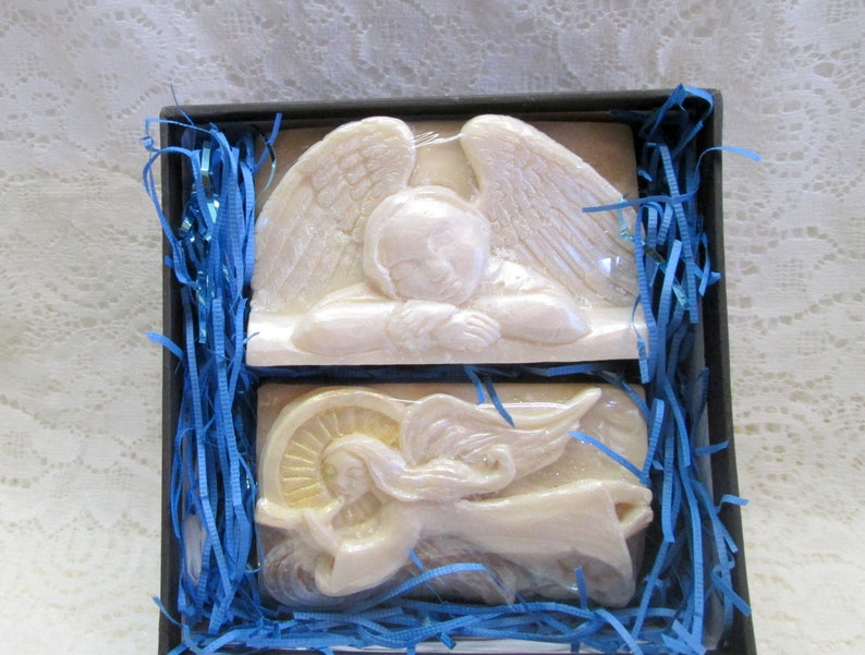 Carved look Angel soaps in gift box with lace edged gift tag | Etsy