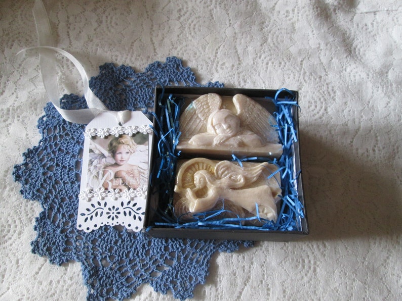 Carved look Angel soaps in gift box with lace edged gift tag | Etsy