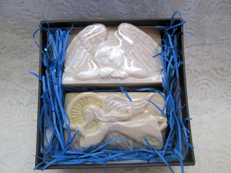 Carved look Angel soaps in gift box with lace edged gift tag | Etsy