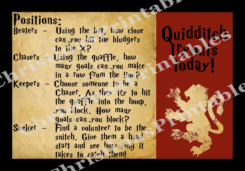 Harry Potter Gryffindor Quidditch Poster Instant Download | Etsy