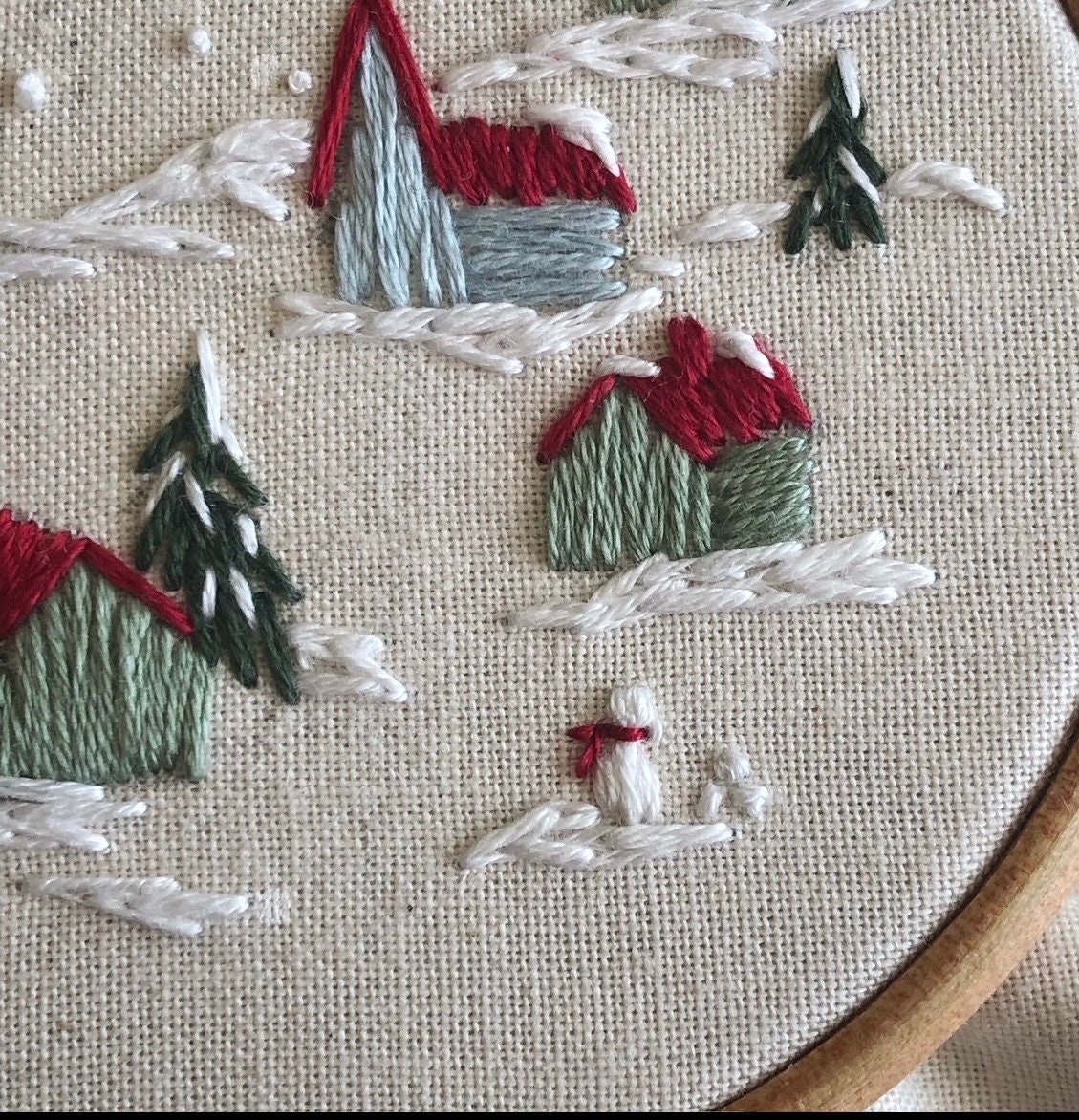 Snowy Village Embroidery Pattern - Etsy