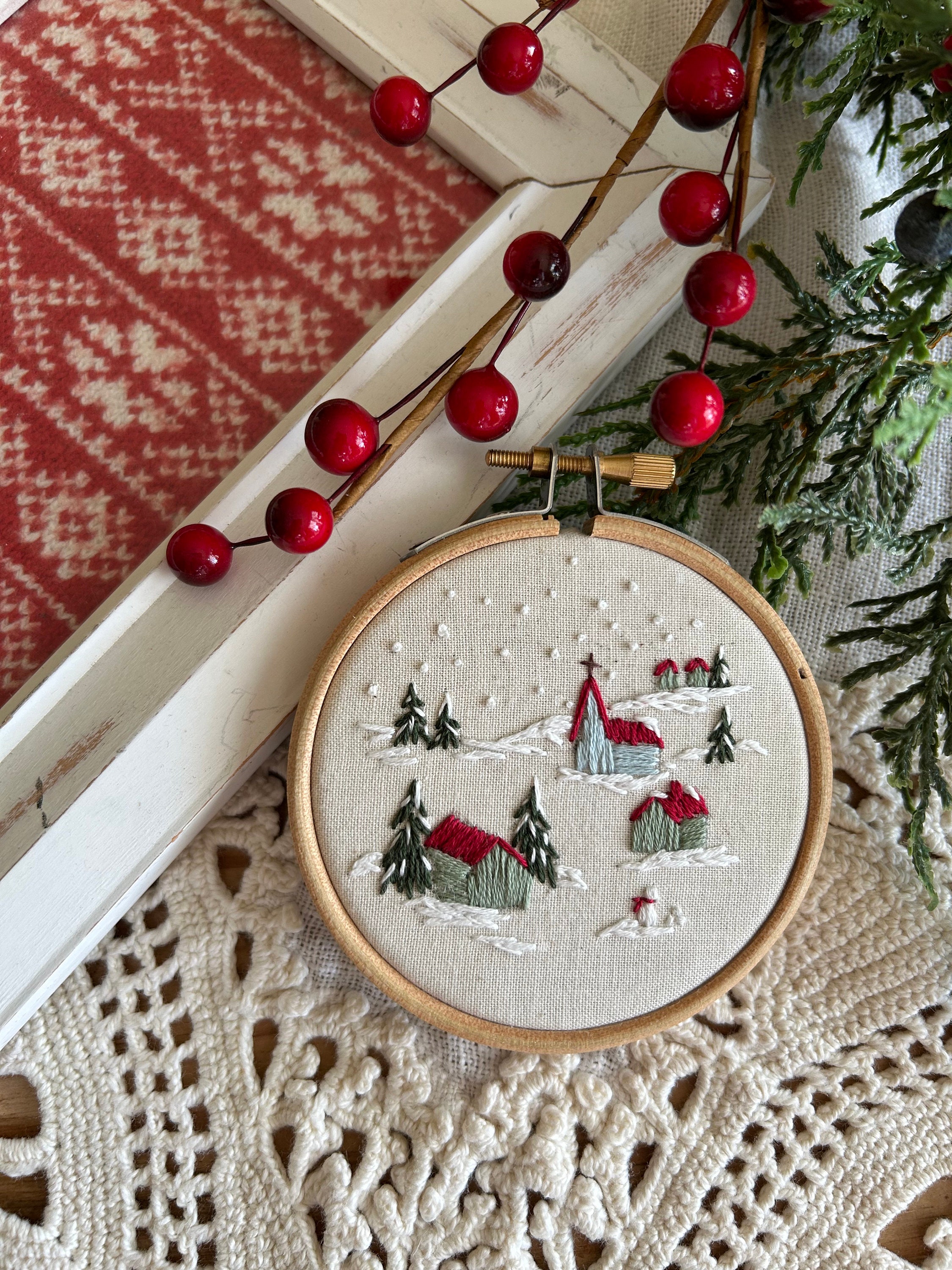 Snowy Village Embroidery Pattern - Etsy