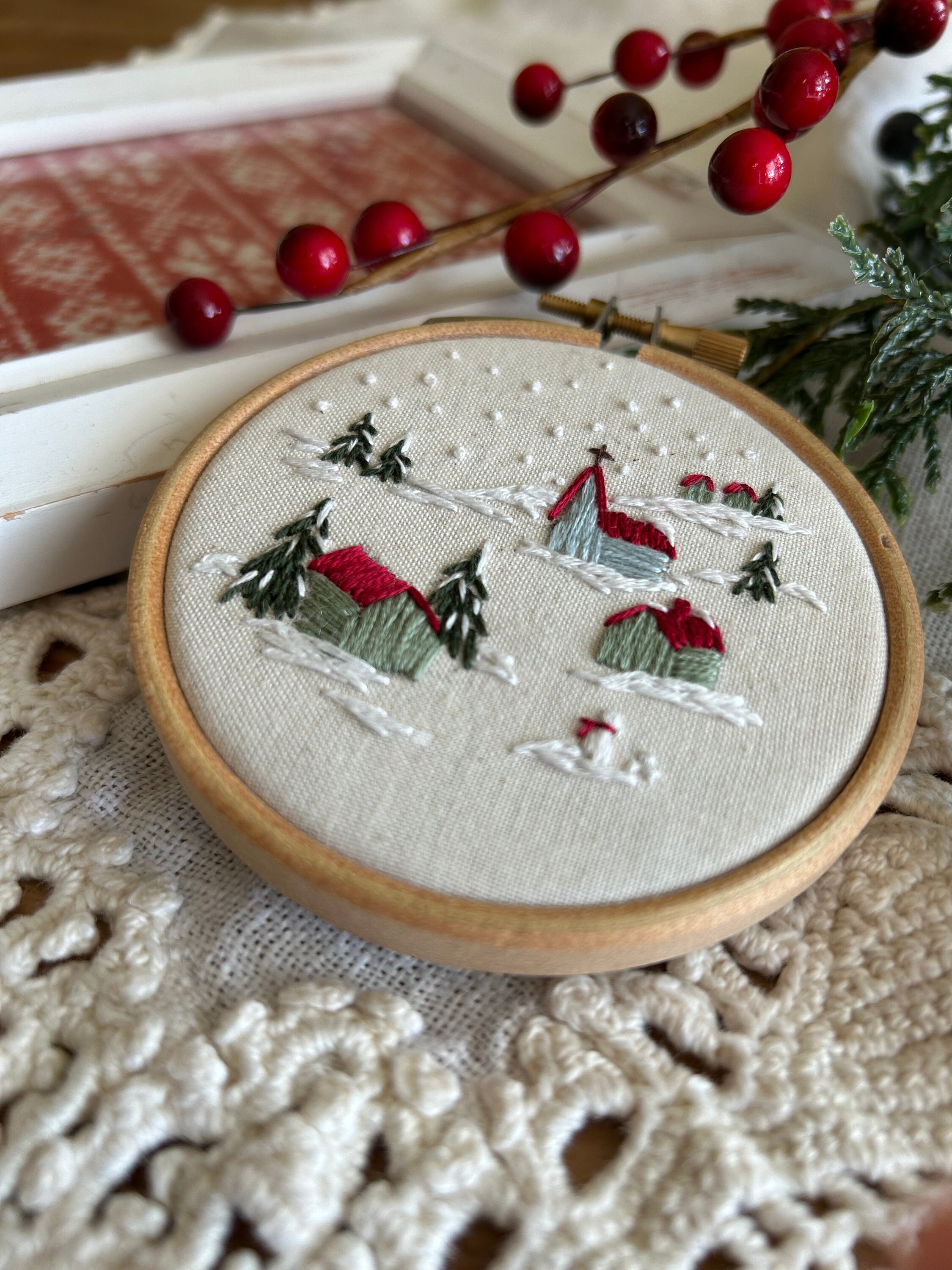 Snowy Village Embroidery Pattern - Etsy