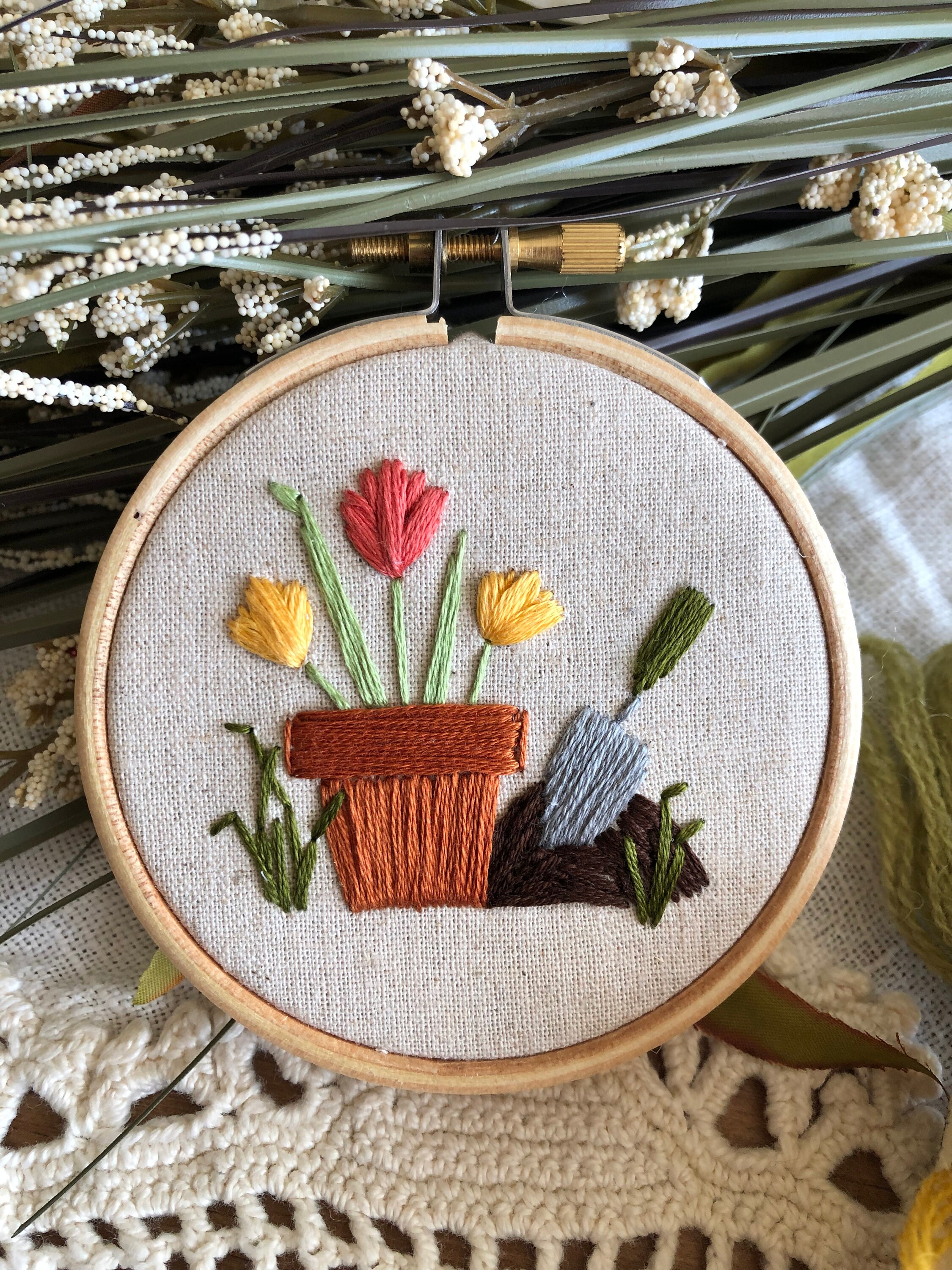 Potted Tulips Embroidery Pattern - Etsy