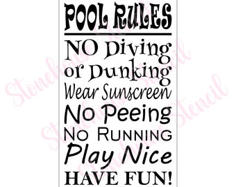 Pool Rules Word Stencil Select Size STCL1214 by Studior12 - Etsy