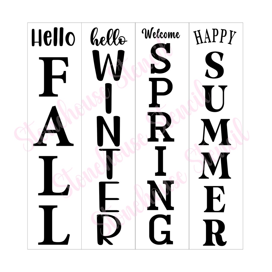 Large Seasons SIGN STENCIL SET, Hello Fall, Hello Winter, Welcome ...