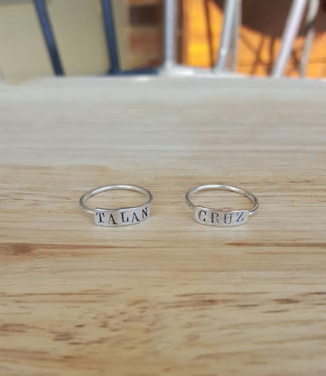 TWO Custom Personalized Name or Date Sterling Silver Rings; Name Plate ...