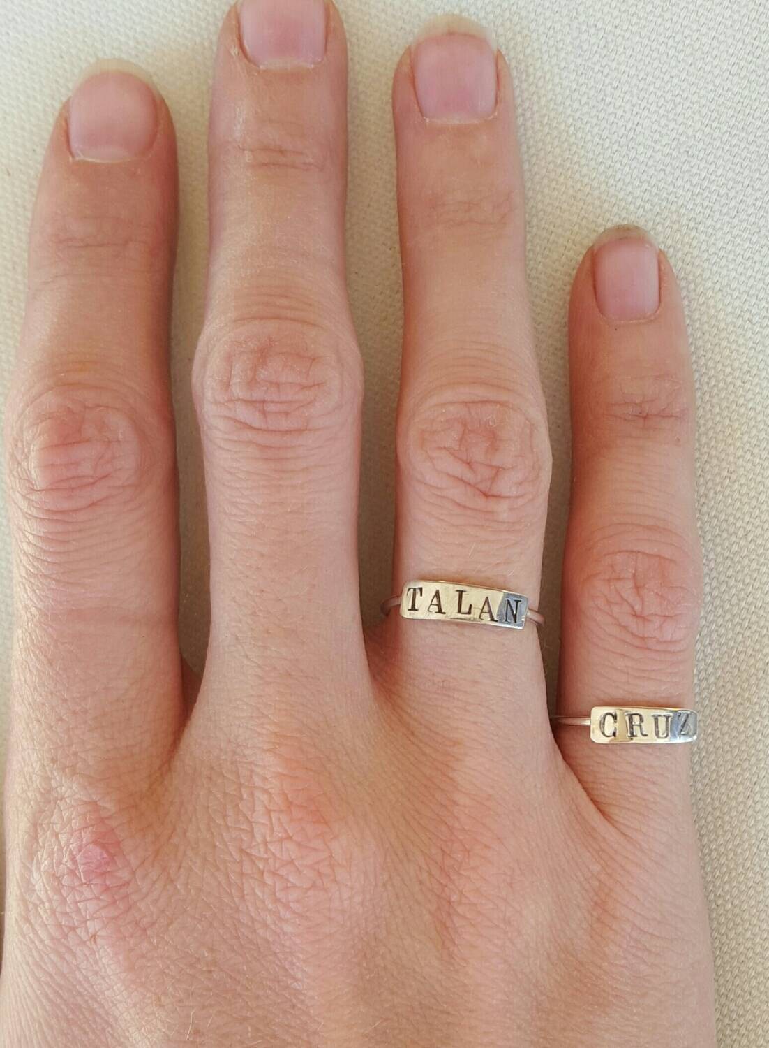 TWO Custom Personalized Name or Date Sterling Silver Rings - Etsy