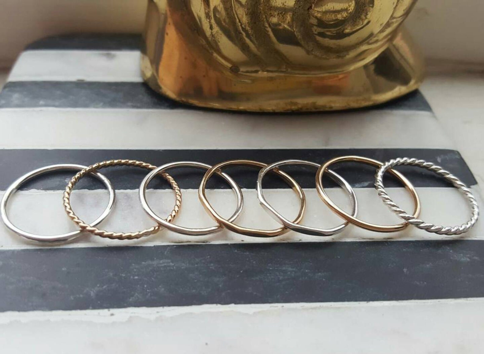 Stacking Rings TWO RINGS Gold Rose Gold Sterling Silver | Etsy