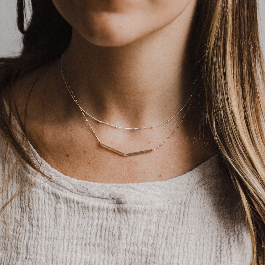Angle Curve Necklace; Dainty Necklace; Gold Necklace; Silver Necklace ...
