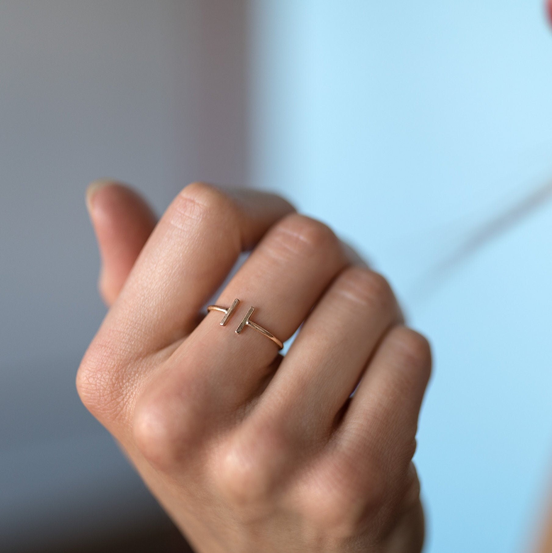 Bar Ring Double Bar Ring Stacking Ring Gold Stacking Ring | Etsy