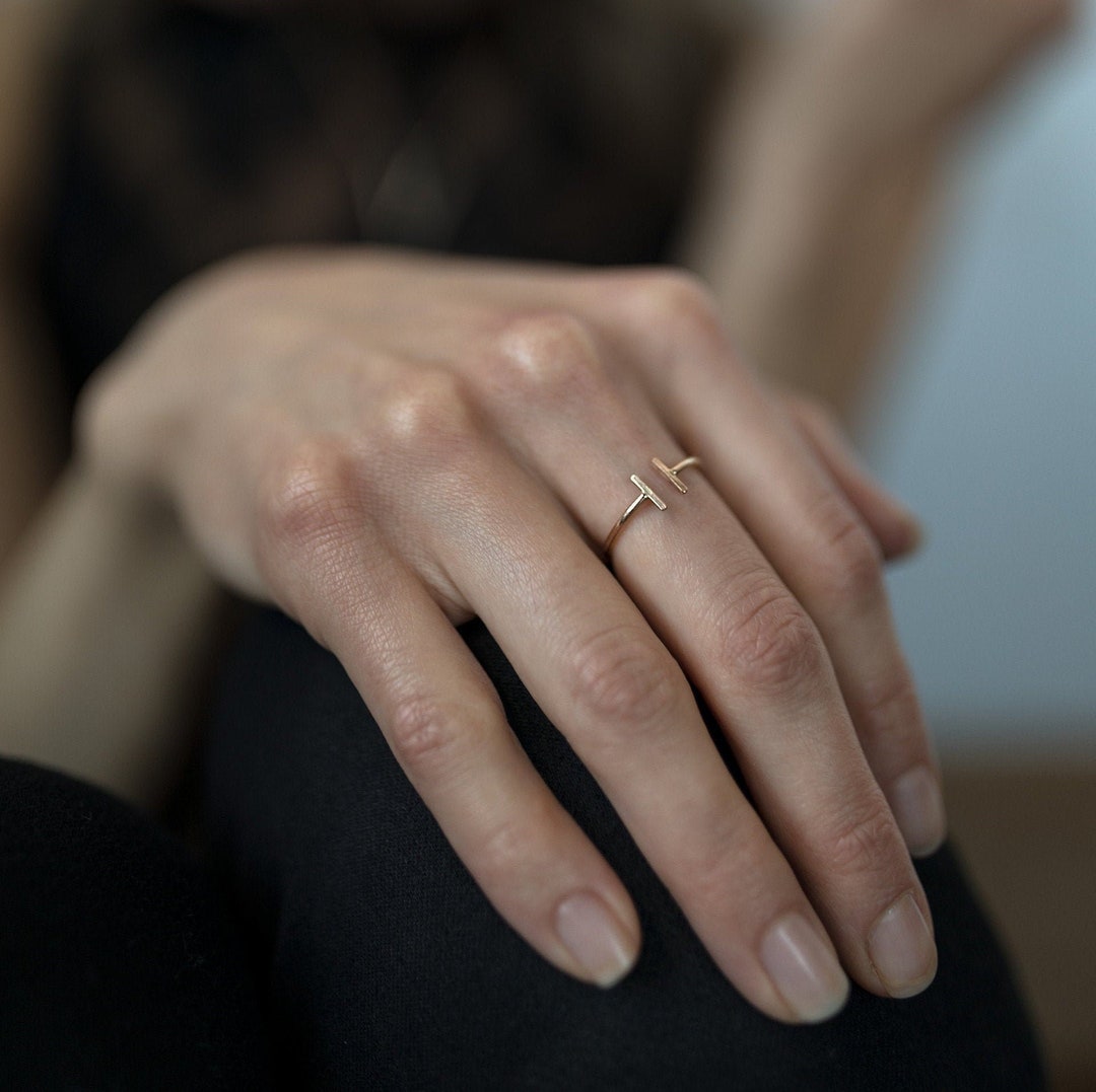 Bar Ring Double Bar Ring Stacking Ring Gold Stacking Ring Adjustable ...