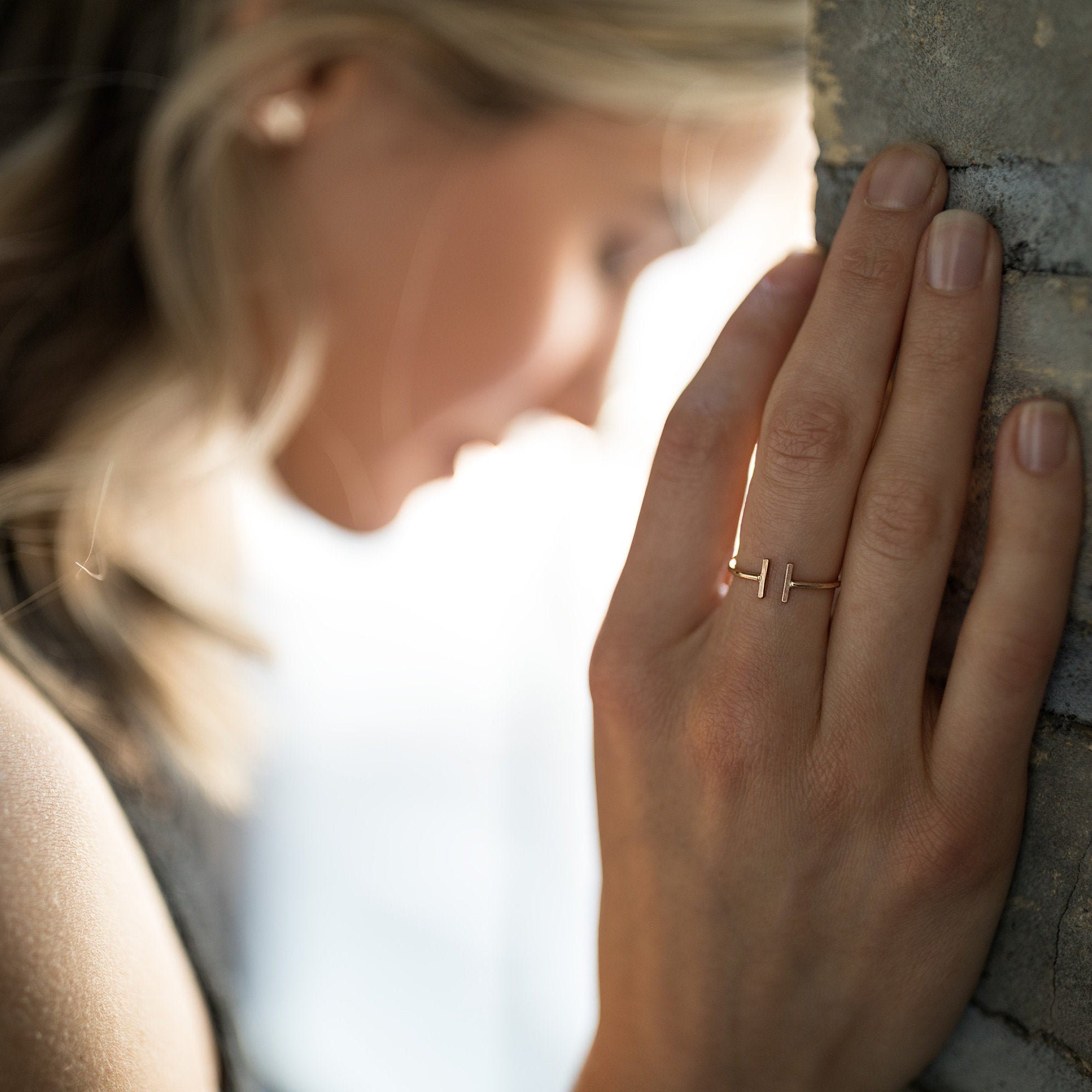 Bar Ring Double Bar Ring Stacking Ring Gold Stacking Ring | Etsy