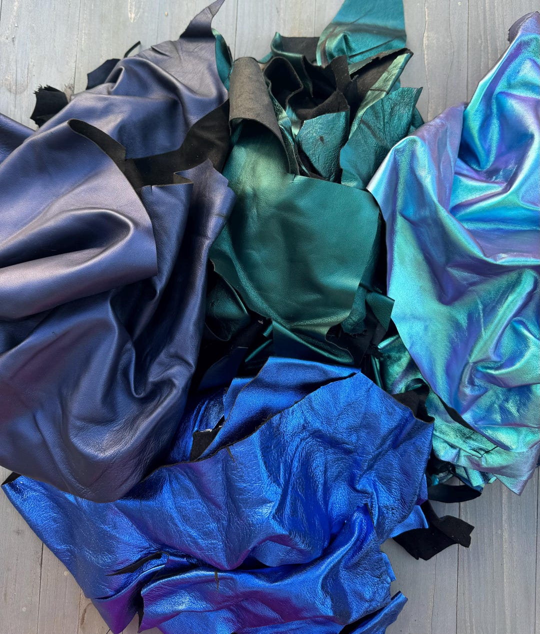 1 Lb. Mix of METALLIC Shades of Blue Genuine Italian Lambskin Leather ...