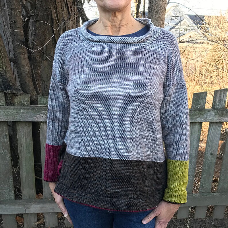 Colorblock Pullover Knitting Pattern: Women's Roll Neck Sweater (PDF ...
