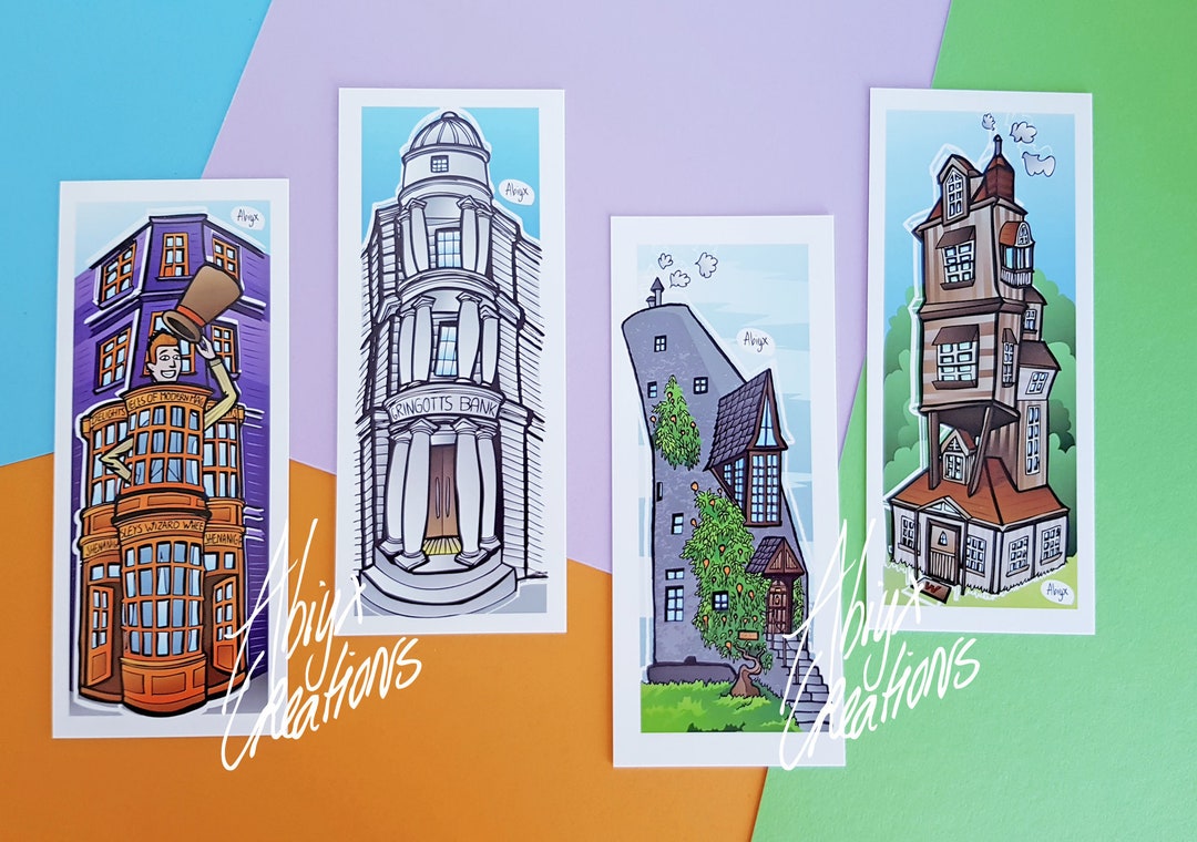 Set of Magical Buildings Bookmarks Wizard Joke Shop Red Haired Family ...